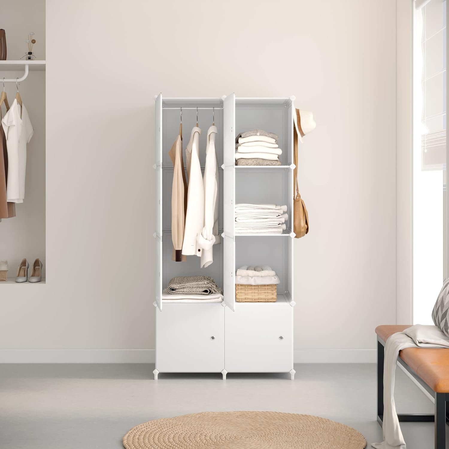 Dulap Modular pentru Haine, JOISCOPE, pe 4 Nivele, 4 Rafturi, 8 ...