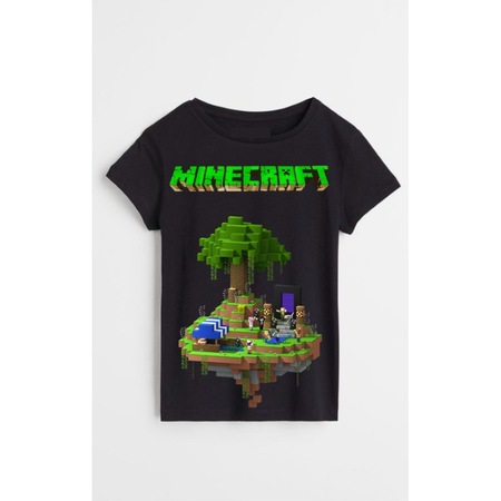 Tricou copii bumbac negru, varsta 10 ani, personalizat Minecraft M2 ...