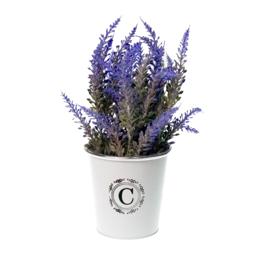 Lavanda artificiala in ghiveci metalic, alb, cu aspect natural, 27 x 10 ...