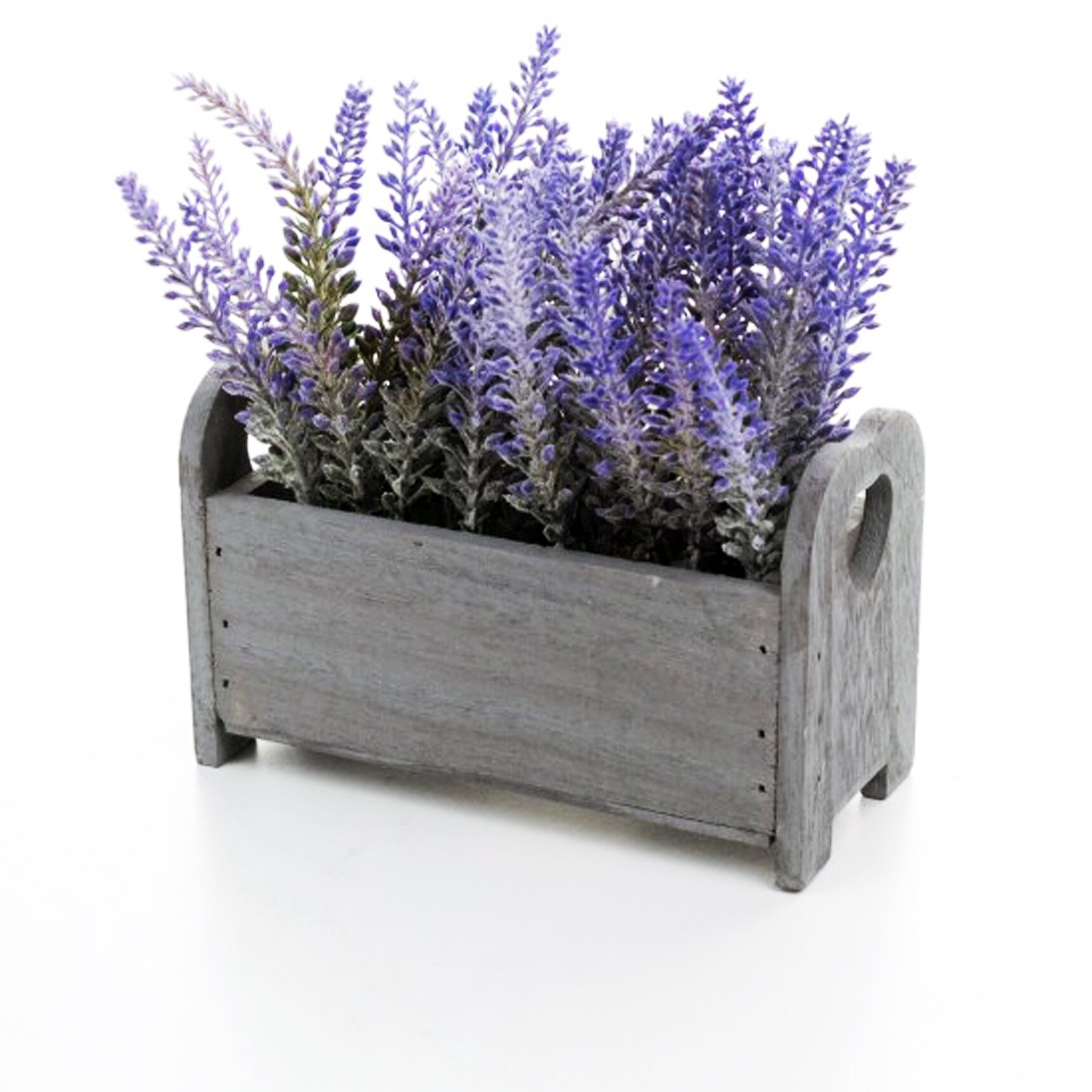 Lavanda artificiala cu aspect natural, in ghiveci din lemn diagonal, 16 ...