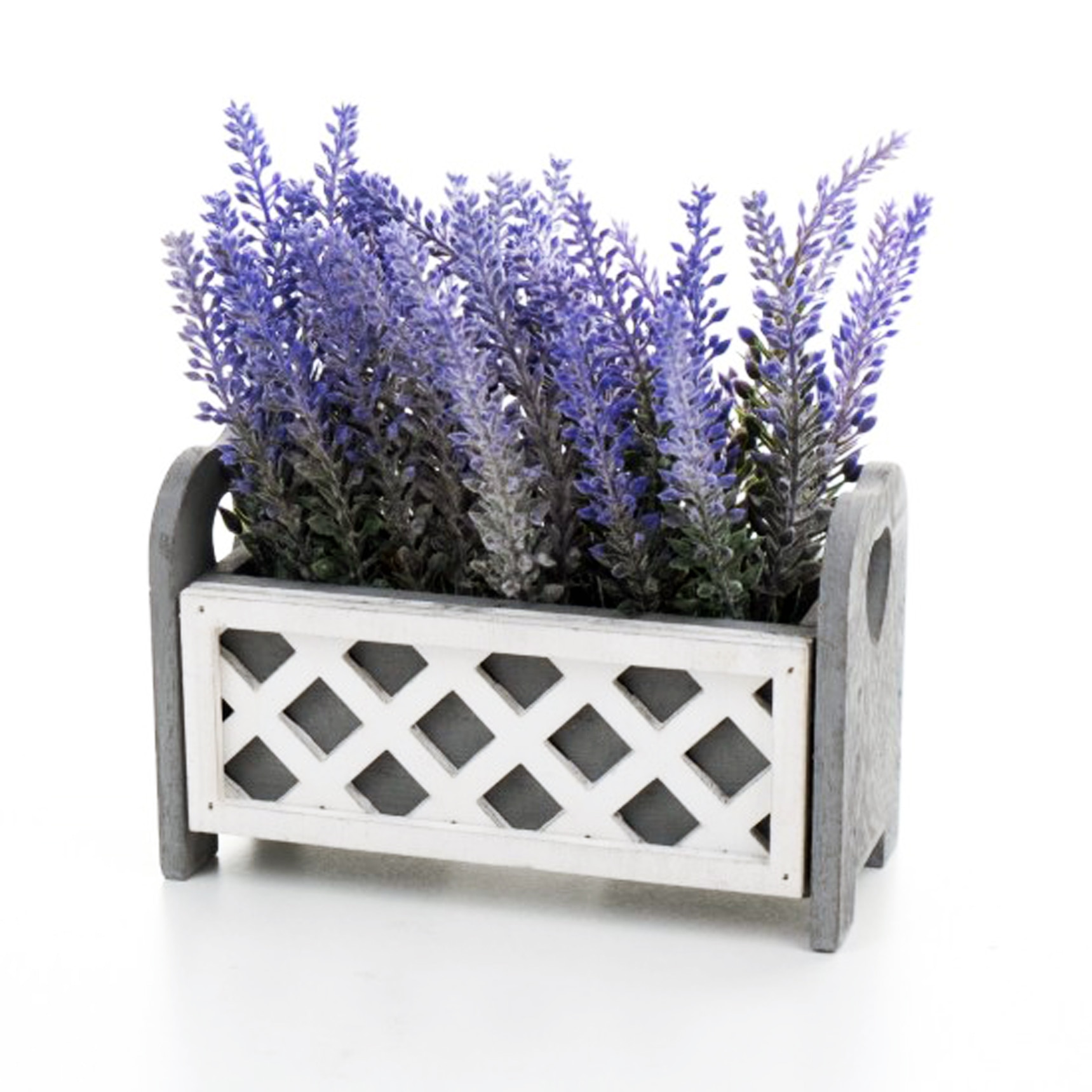 Lavanda artificiala cu aspect natural, in ghiveci din lemn diagonal, 16 ...