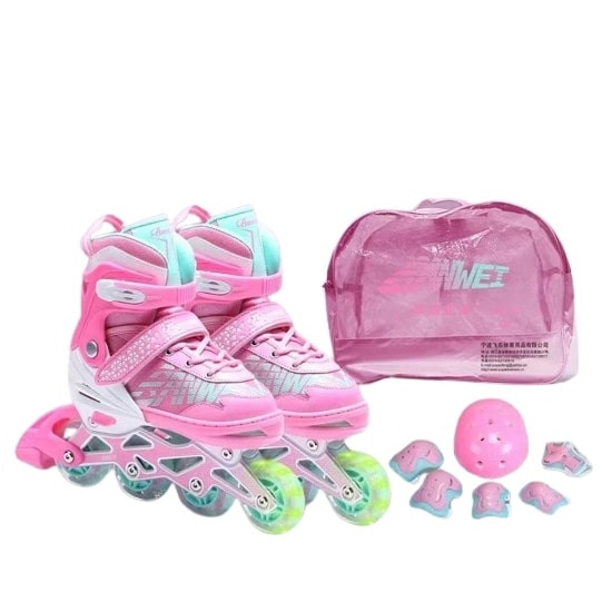 Role Go Kart Spring pentru fete, cu casca, cotiere si genunchiere ...