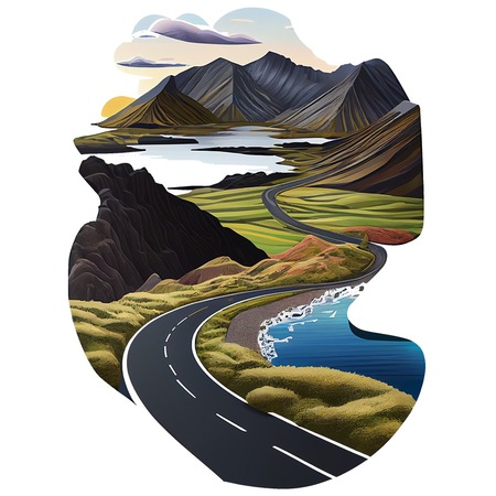 Sticker Cu Priveliste Montana, Desene Animate, Sosea Infinita, Aventura ...