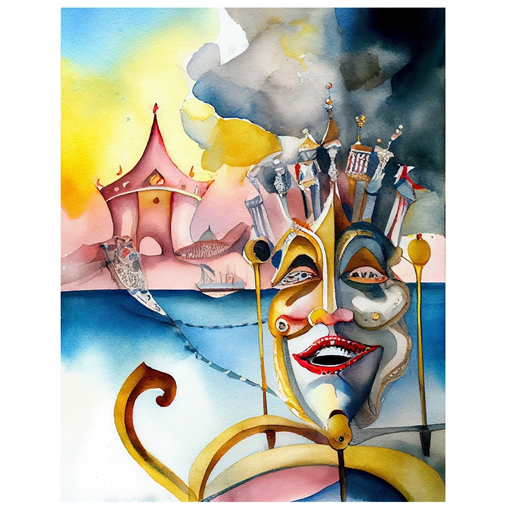 Sticker Cu Priveliste Cort Circ, Masca Traditionala Venetia, Lac ...