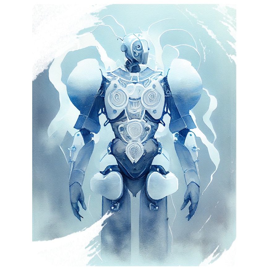 Sticker Cu Portret Robot, Armura Alba, Lume Inghetata, SF, Inteligenta ...