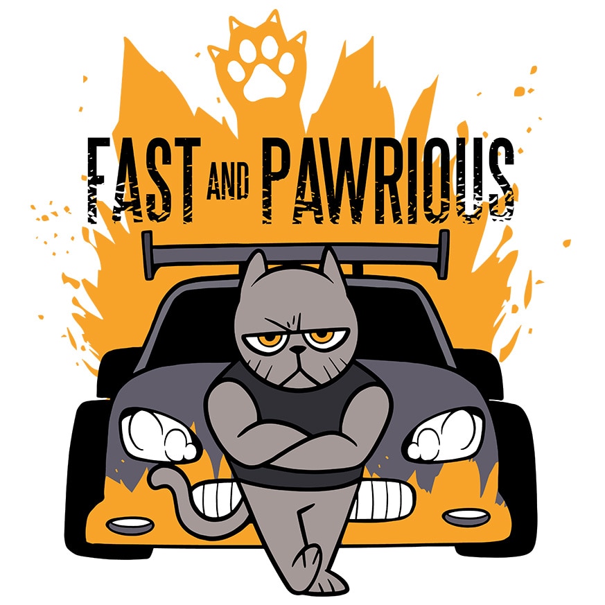 Sticker Cu Mesaj Haios Fast And Paurious, Pisica cU Multi Muschii In ...