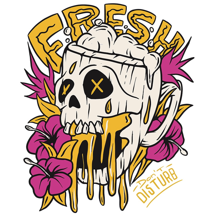 Sticker Cu Craniu Om, Flori Roz, Text In Engleza Fresh, Rock, Iubitorii ...