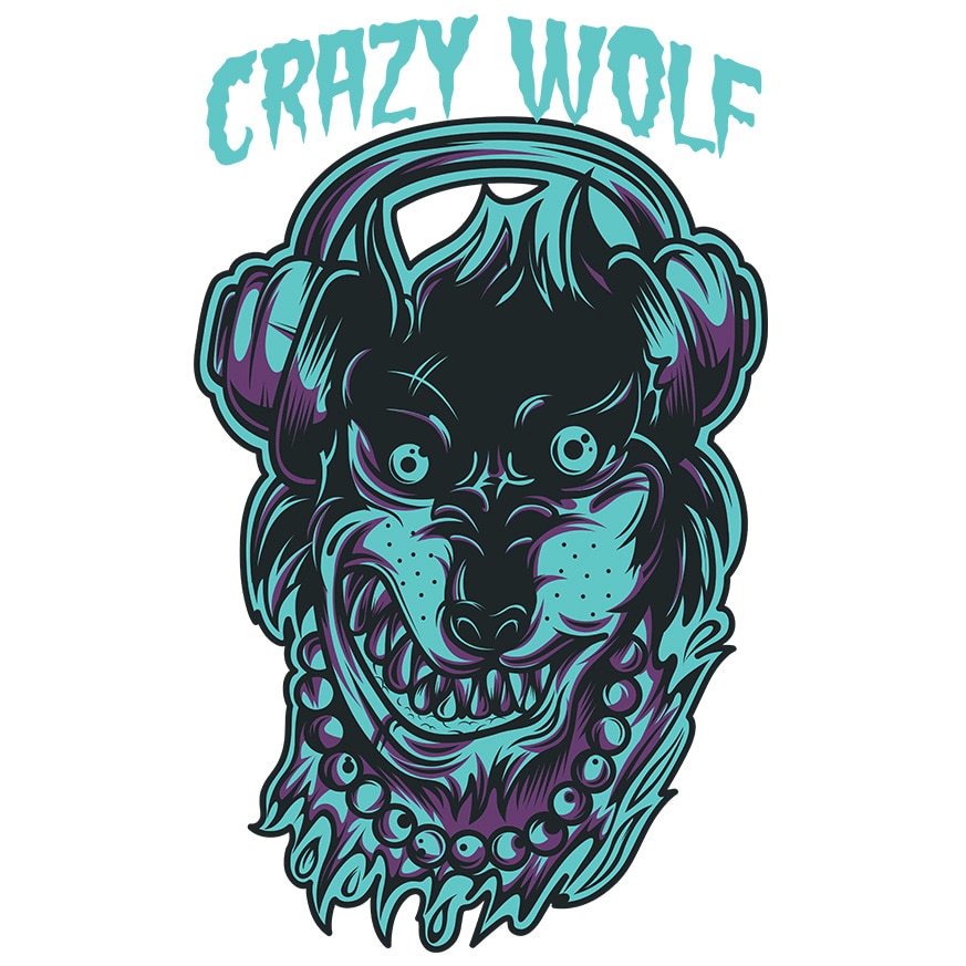 Sticker Cu Portret Caine Lup Cu Medalion De aur Gros Si Casti Audio Pe ...