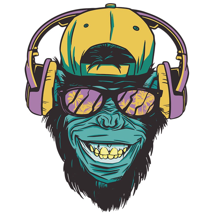 Cool Monkey matrica, hét, fejhallgató, aranymosoly, szemüveg, gangsta ...