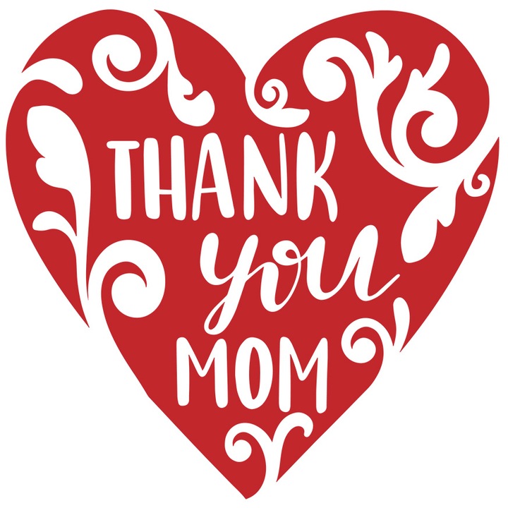 Sticker Cu Text In Engleza Thank You Mom, Inima Rosie, Multumesc Mama ...