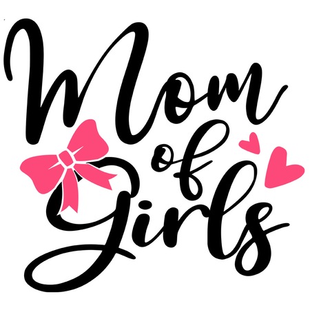 Sticker Cu Text In Engleza Mom Of Girls, Inimoare Rosii, Fundita, Cea ...