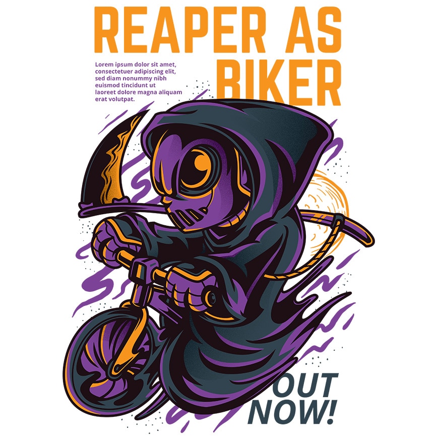 Sticker Cu Moartea Cu Pelerina Si Gluga Neagra Pe Bicicleta, Coasa ...