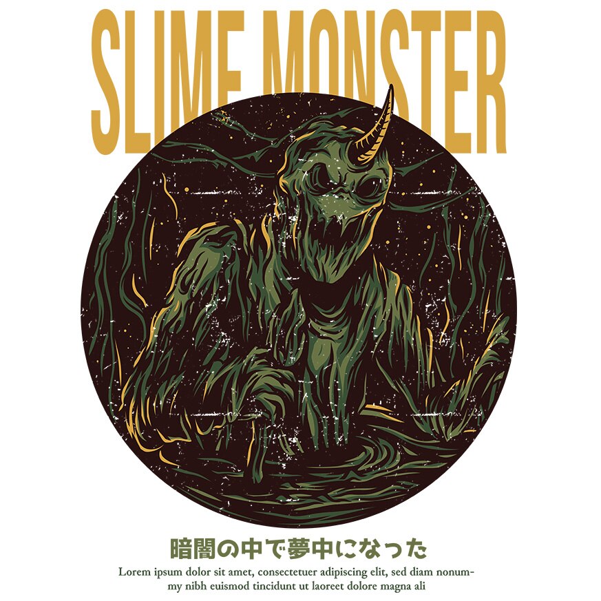 Sticker Cu Silueta Om Slime Verde Infricosator Cu Corn Ascutit, Text In ...