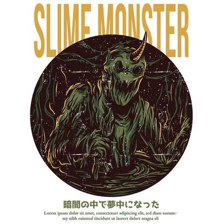 Sticker Cu Silueta Om Slime Verde Infricosator Cu Corn Ascutit, Text In ...