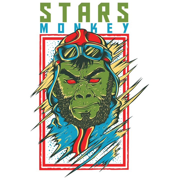 Sticker Cu Maimuta Gorila Verde Cu Ochii rosii, Text In Engleza Stars ...