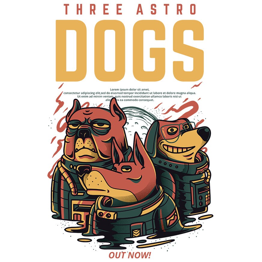 Sticker Cu Echipa Trei Caini In Costume Spatiale, Text In Engleza Three Astro Dogs, Caini Roz ...