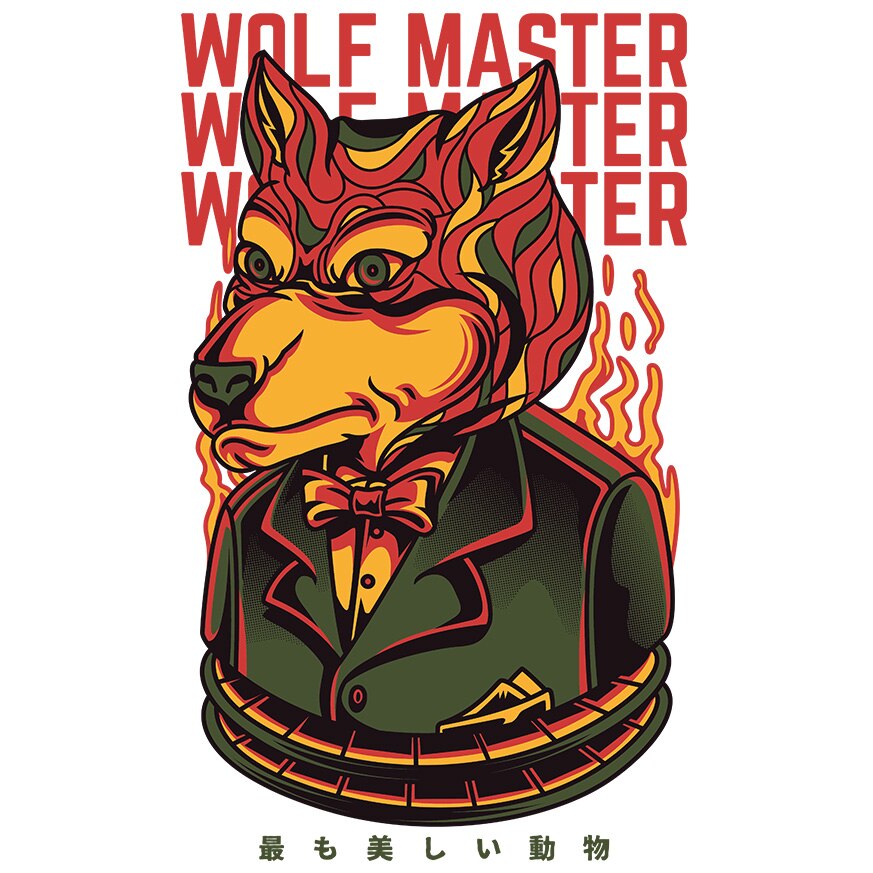 Sticker Cu Cap De Lup In Flacari In Costum Cu Papion, Text In Engleza ...