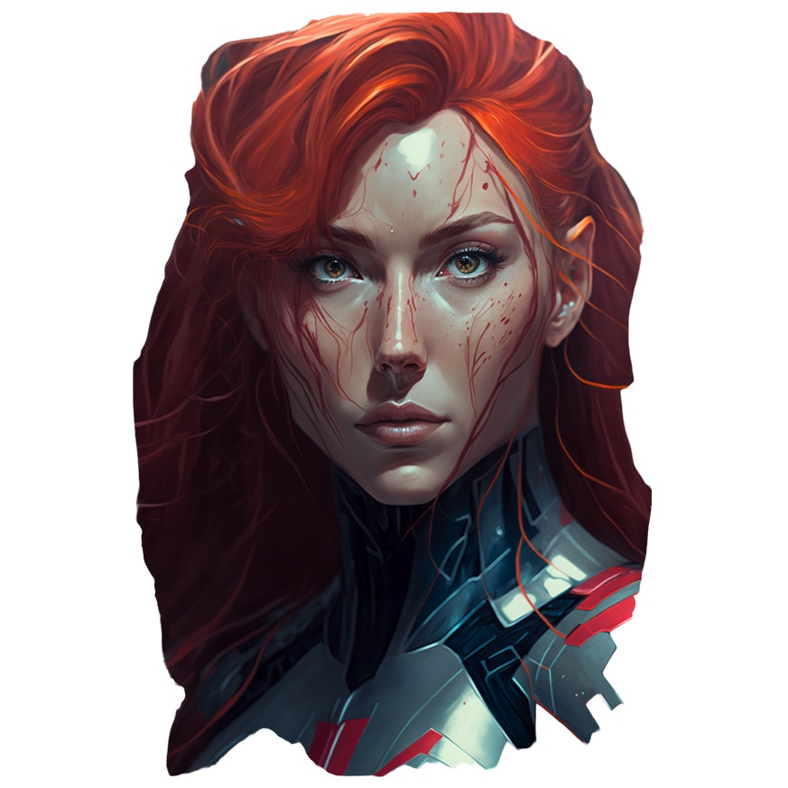 Sticker Cu Portret Fata Razboinica Cu Par Roscat Ginger, Armura DE Fier ...