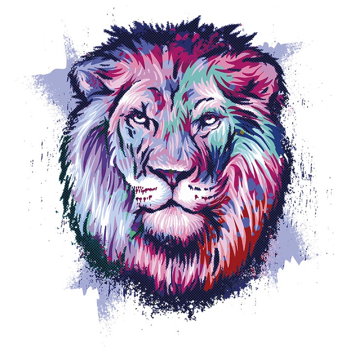 Sticker Personalizata Leu, Culori Abstracte, cu Margini Albe, PVC Vinyl ...