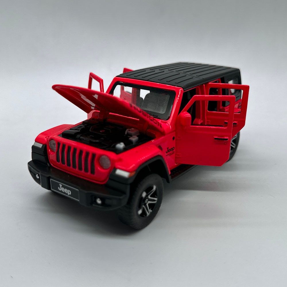 Macheta de metal, Jeep Wrangler Rubicon, scara 1:32, Rosu, lumini ...
