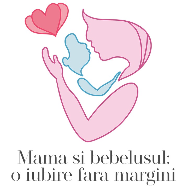 Sticker Cu Text Mama Si Bebelusul:O Iubire Fara Margini, Femeie Copil In Brate, Inima, Iubitorii ...