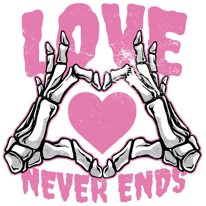 Sticker Love Never Ends, Maini de Schelet, Inima, Iubire, Dragoste ...