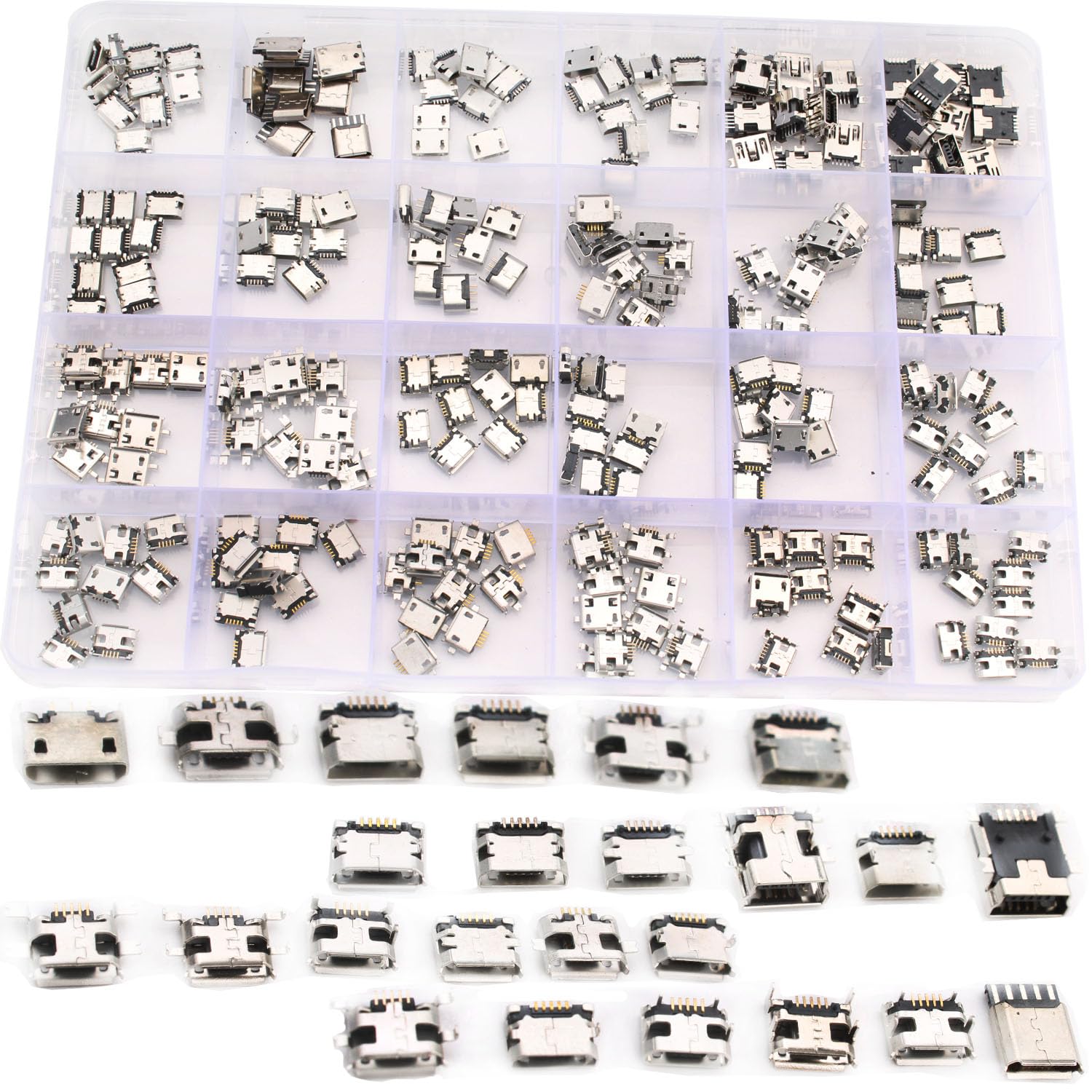 Set 240 conector USB B micro mama, pentru PCB, 24 de modele diferite, din otel inoxidabil ...