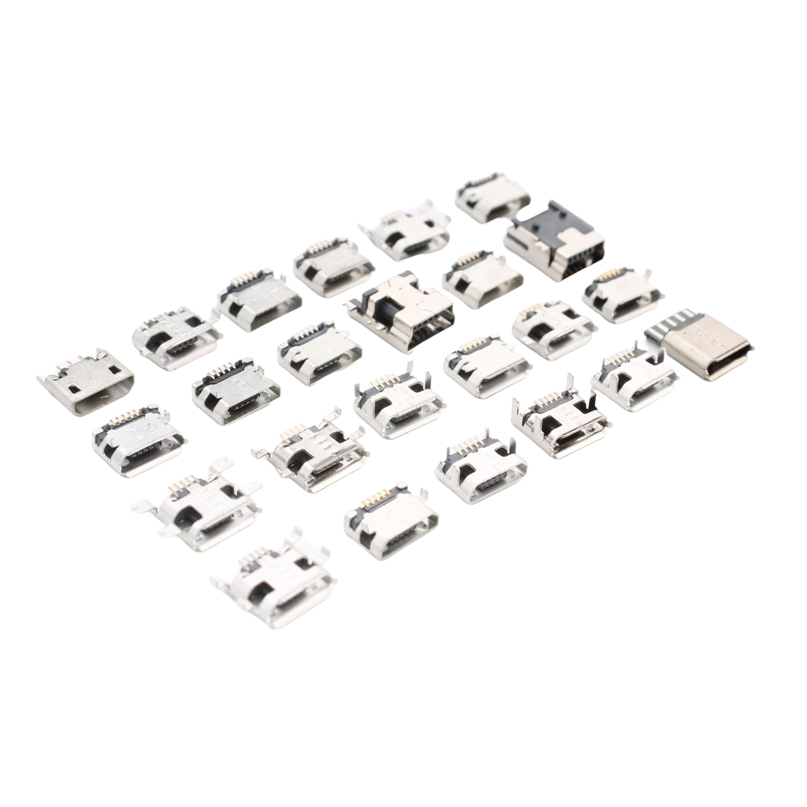 Set 240 conector USB B micro mama, pentru PCB, 24 de modele diferite, din otel inoxidabil ...