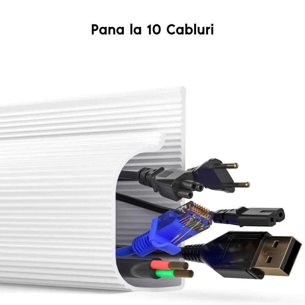 Organizator cabluri cu prindere sub blat birou, Alb 4.2 CM x 3CM X 40 ...