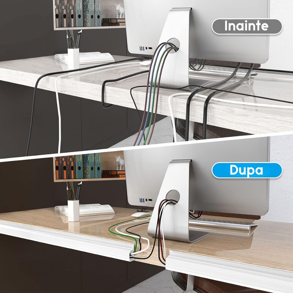 Organizator cabluri cu prindere sub blat birou, Alb 4.2 CM x 3CM X 40 ...