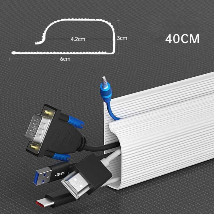 Organizator cabluri cu prindere sub blat birou, Alb 4.2 CM x 3CM X 40 ...