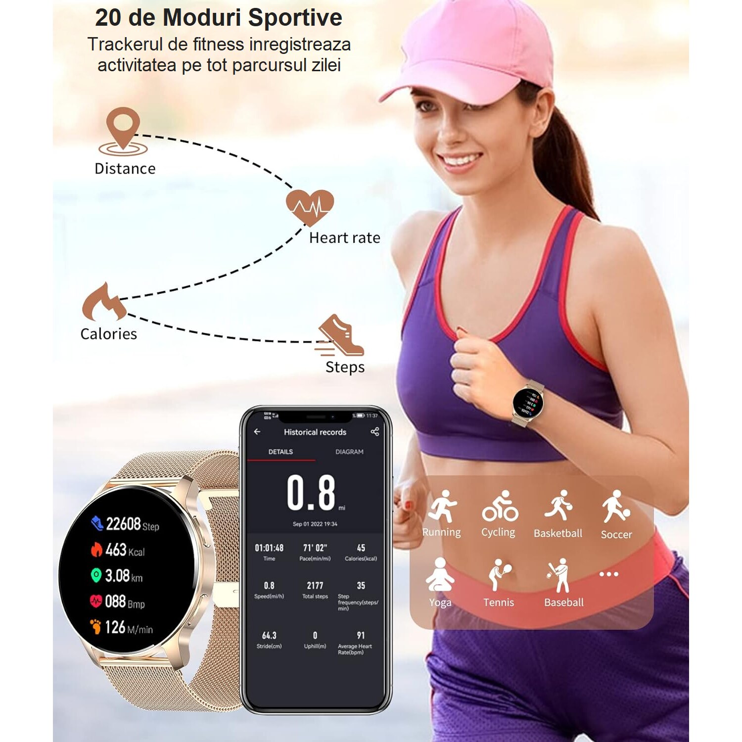 Ceas Smartwatch WiX™SPORT 1.32” AMOLED, Primire/Efectuare Apel, AI ...
