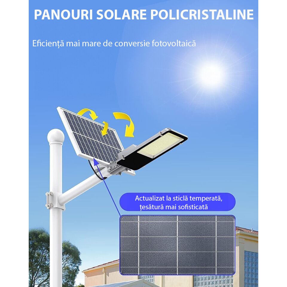 Lampa Solara Stradala TNS®, 1200 LED-uri, Putere 2000W, Suport pentru ...