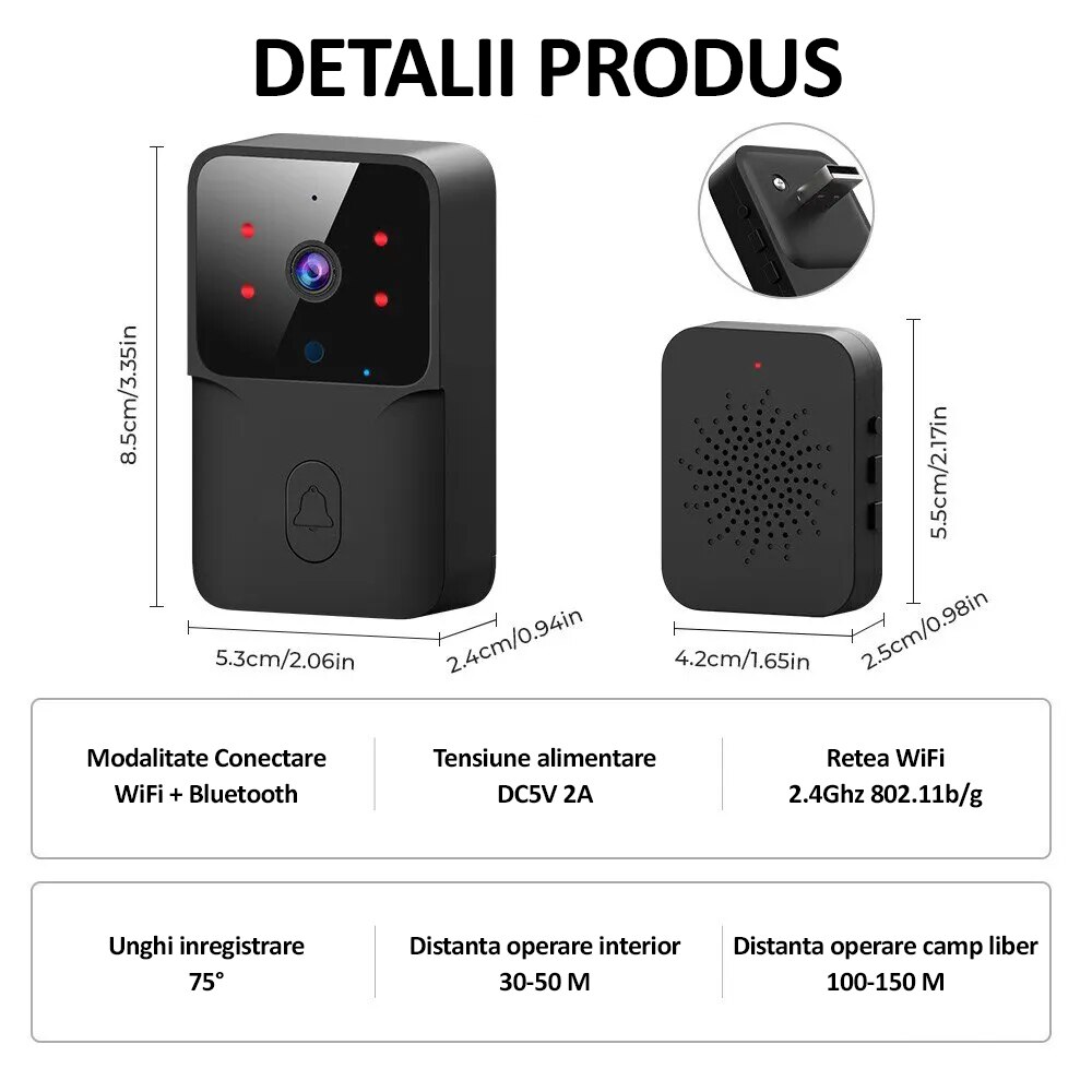 Sonerie wireless cu camera video, NEXTLY, rezolutie video HD 720p ...