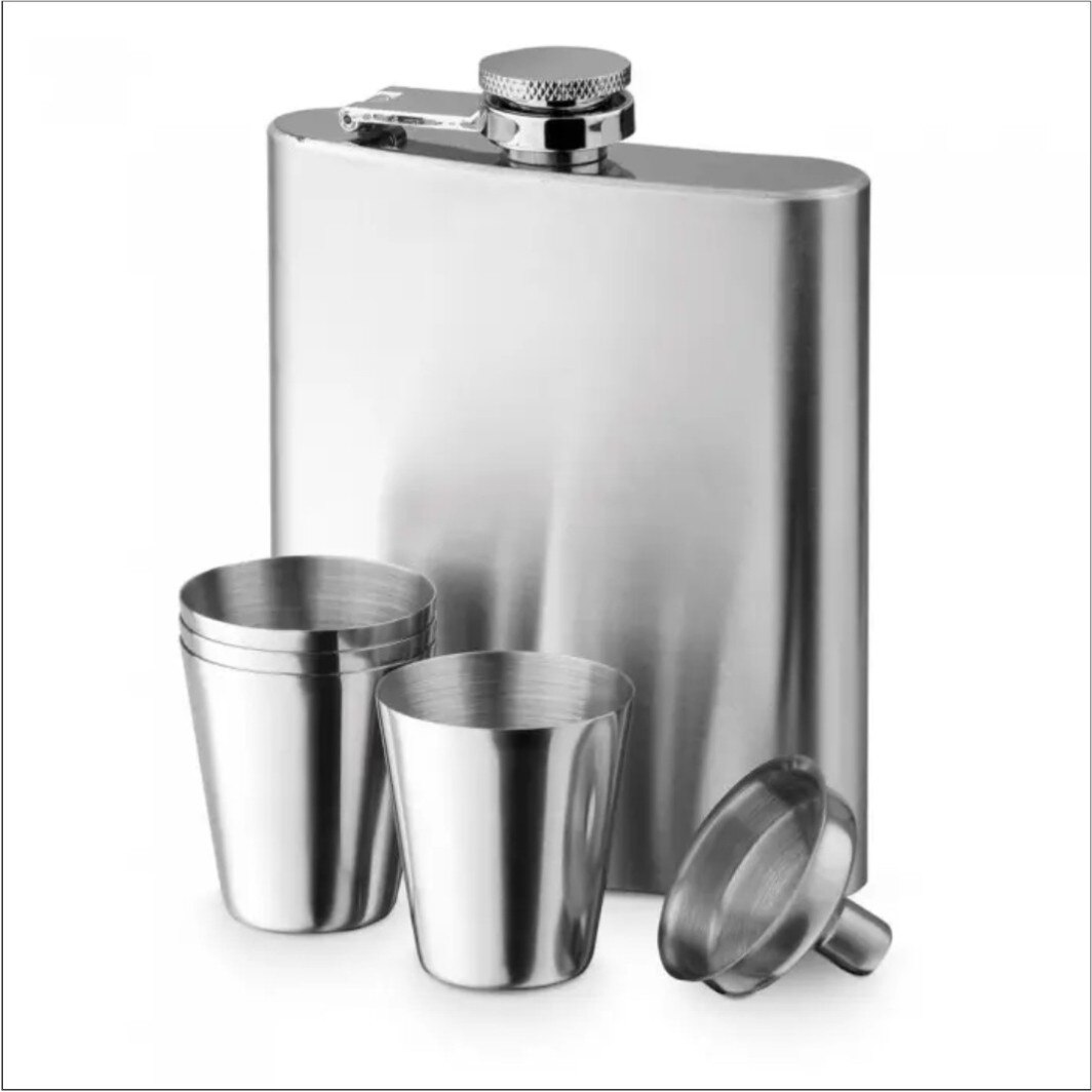 Set cadou, Plosca, 2 pahare shot, Palnie, Inox, 200 ml, SCB003 - eMAG.ro