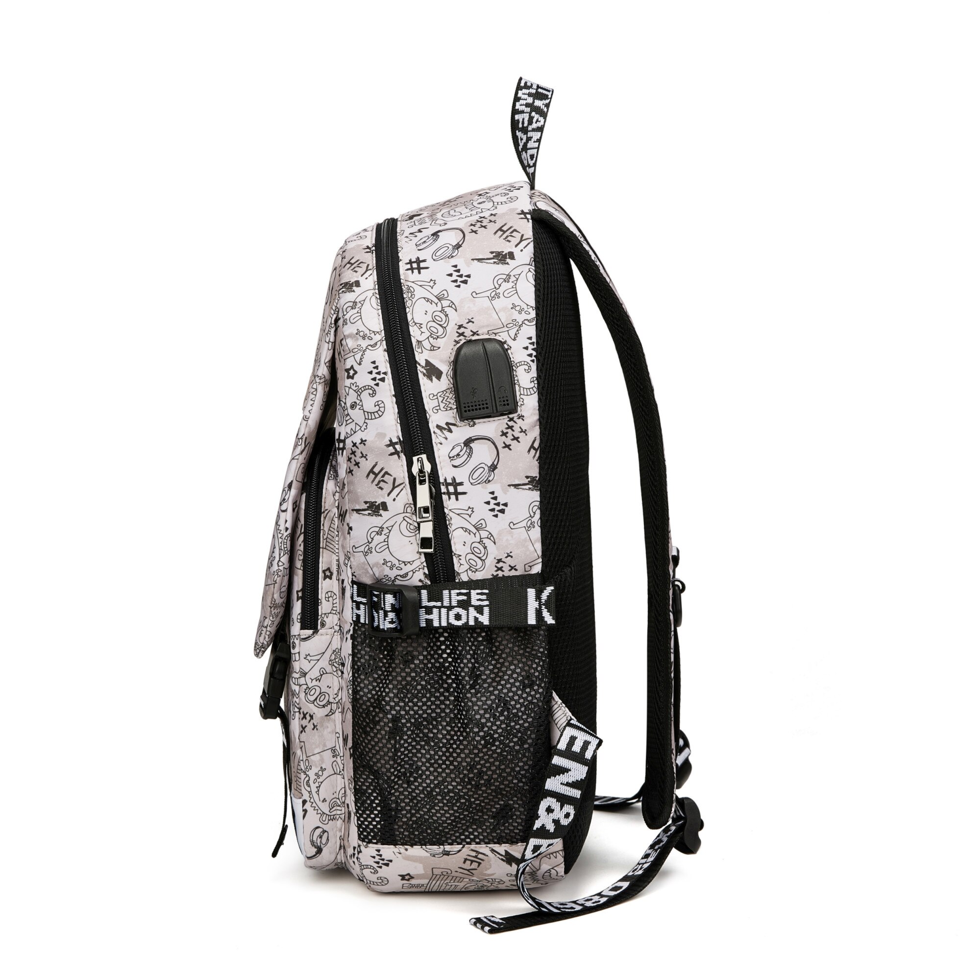 Ghiozdan smart, multifunctional, cu port USB, imprimeu Monstrii ...