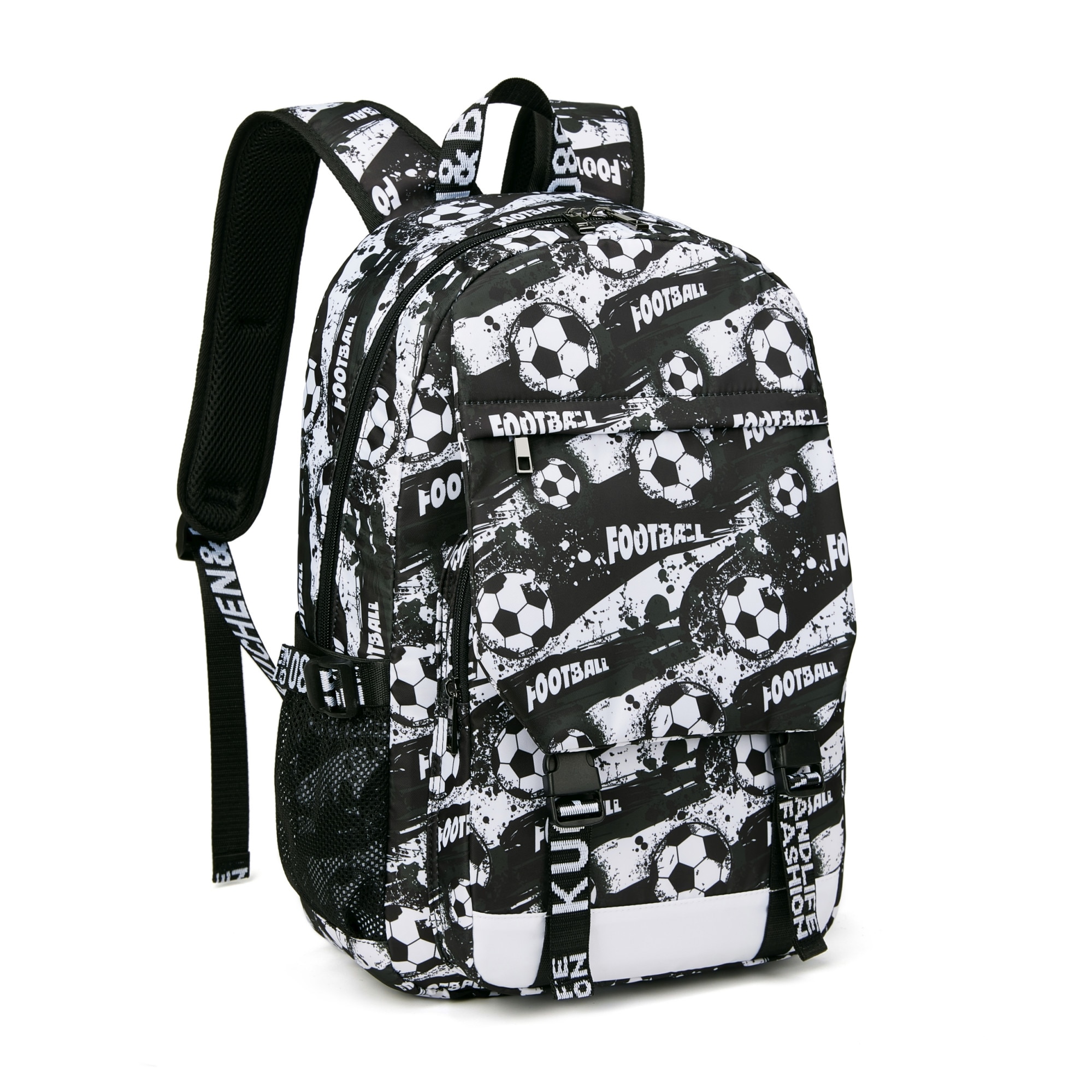 Ghiozdan smart, multifunctional, cu port USB, imprimeu Fotbal ...