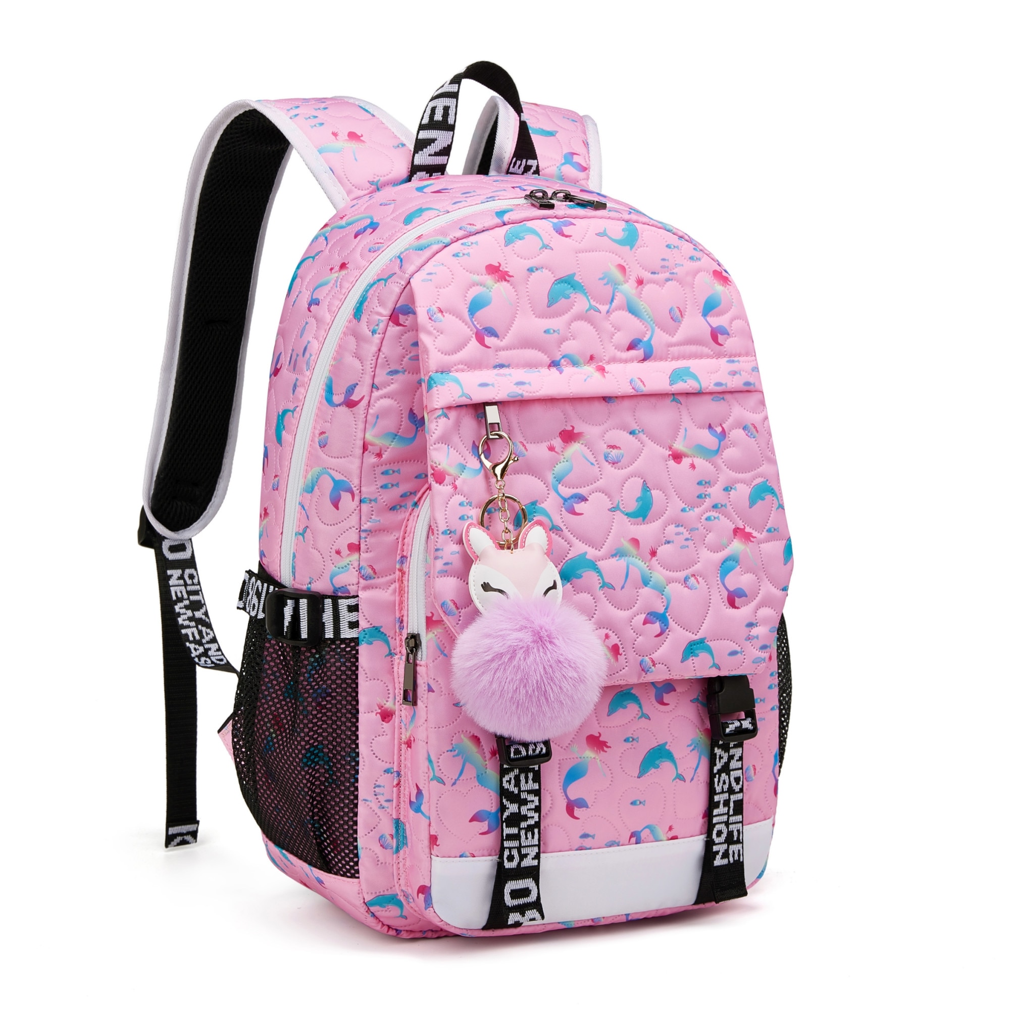 Ghiozdan smart, multifunctional, cu port USB, imprimeu Sirene ...