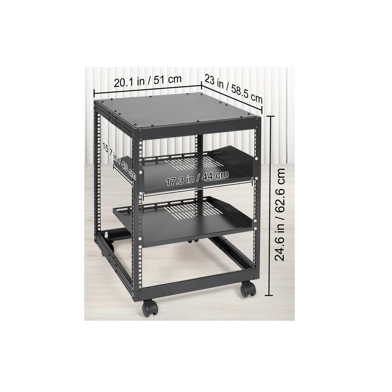 Rack metalic de podea Vevor 12U, 585 x 510 x 626 mm, Adancime reglabila ...