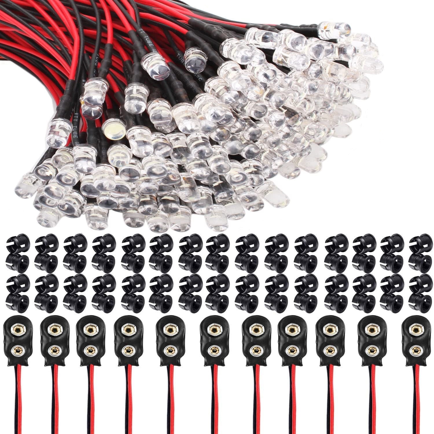 Set 60 diode LED 12V cu cablu de 20 cm, 10 conectori pentru Baterie 9V ...