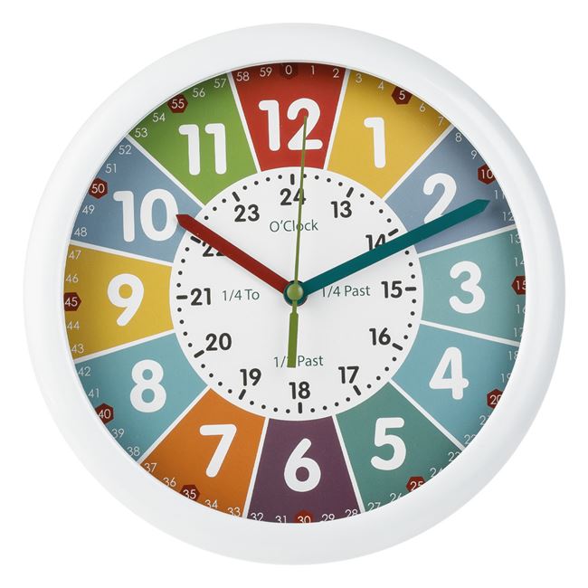 Ceas de perete educativ pentru copii, 21 x 21 x 4 cm, alb, sticla ...