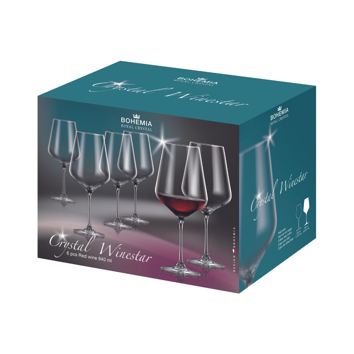 Set de 6 pahare pentru vin rosu, cristal de Bohemia, 840ml, Crystal ...
