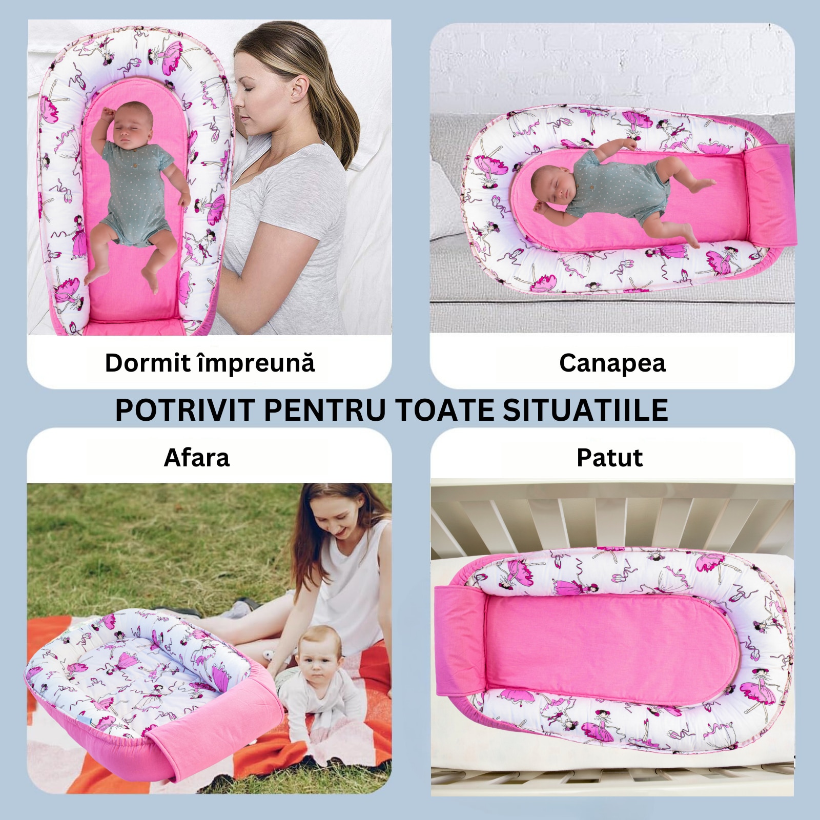 Set 5 Piese Cosulet Bebelusi Infiniteea™, Baby Nest, 90x50 cm, 0-24 ...