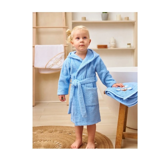 Halat de baie pentru copii 6 ani cu gluga, cordon reglabil si buzunar ...