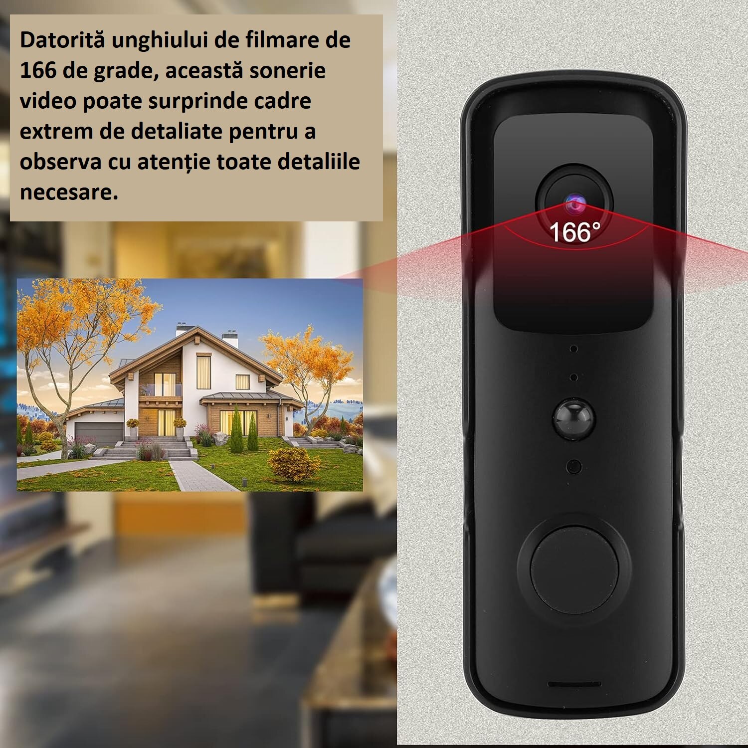 Sonerie Video Inteligenta Wireless LUKETO®, Receptor inclus, Functie De ...