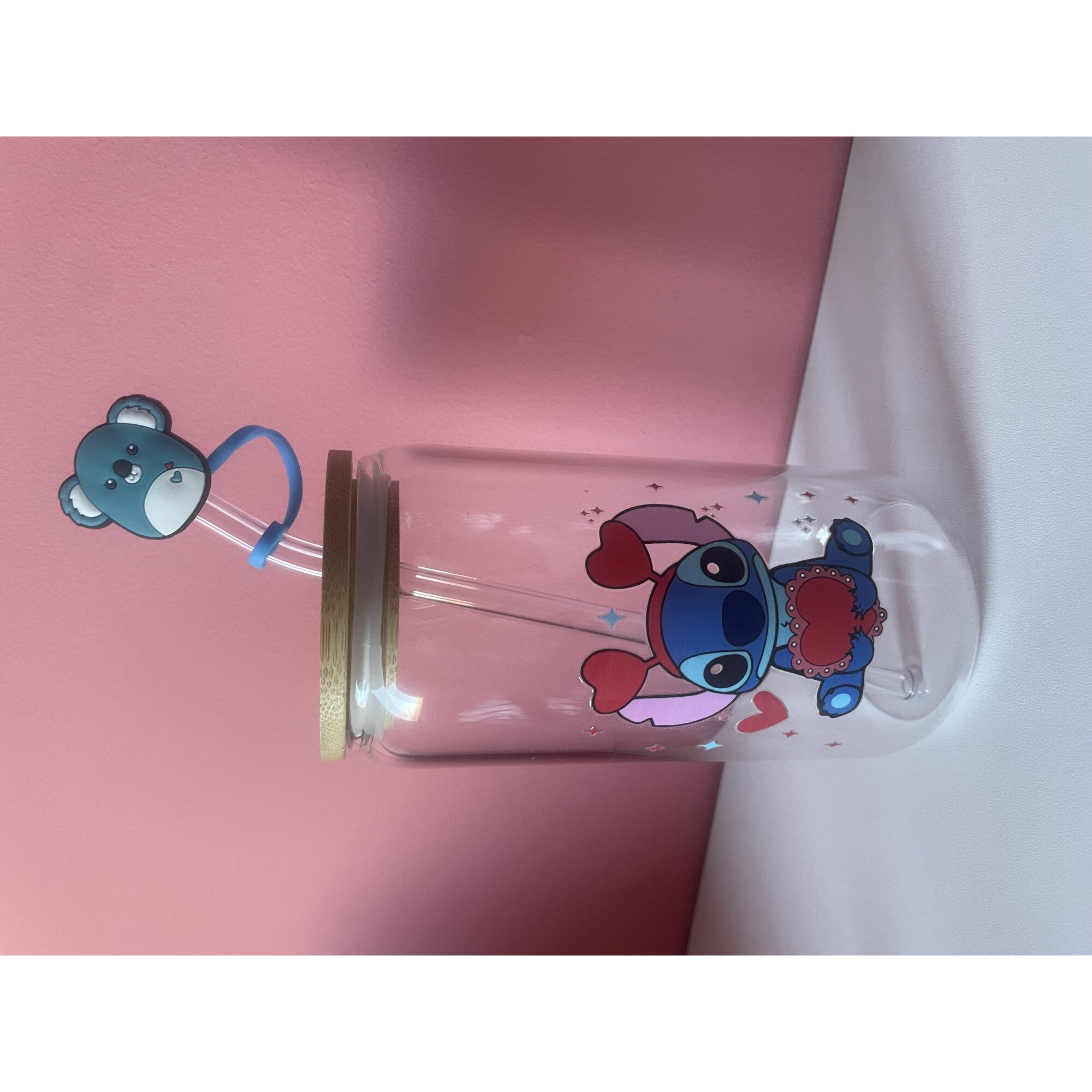 Pahar cu pai si capac pentru pai, din sticla borosilicata transparenta ...