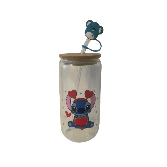 Pahar cu pai si capac pentru pai, din sticla borosilicata transparenta ...