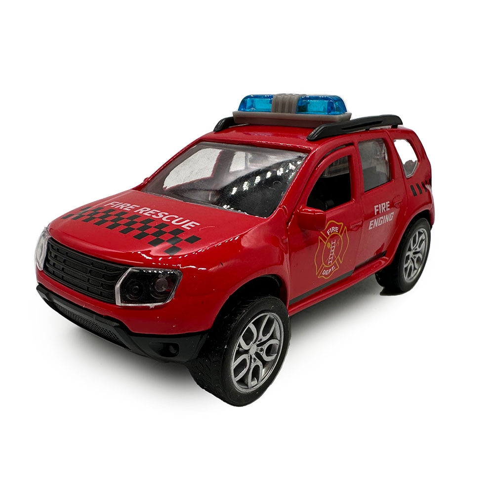 Macheta de metal Dacia Duster de Pompieri, 1:38, Lumini si sunete, Pull ...
