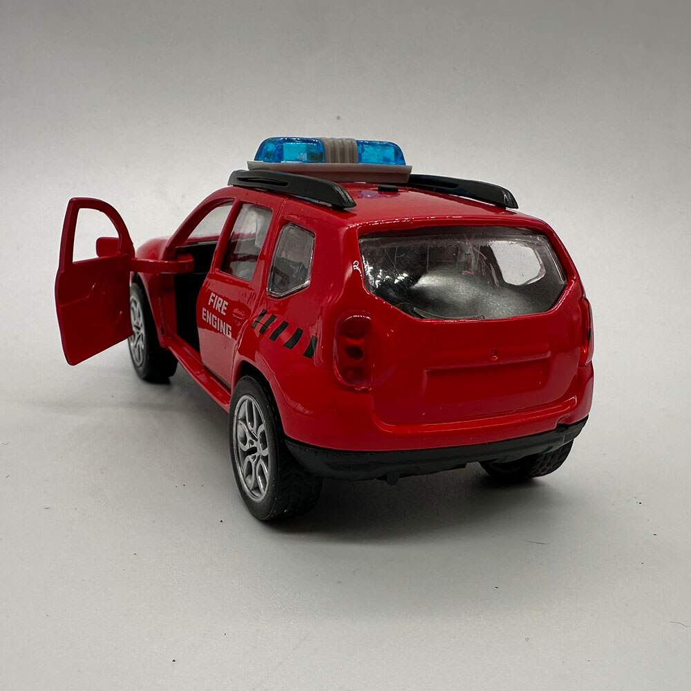 Macheta de metal Dacia Duster de Pompieri, 1:38, Lumini si sunete, Pull ...