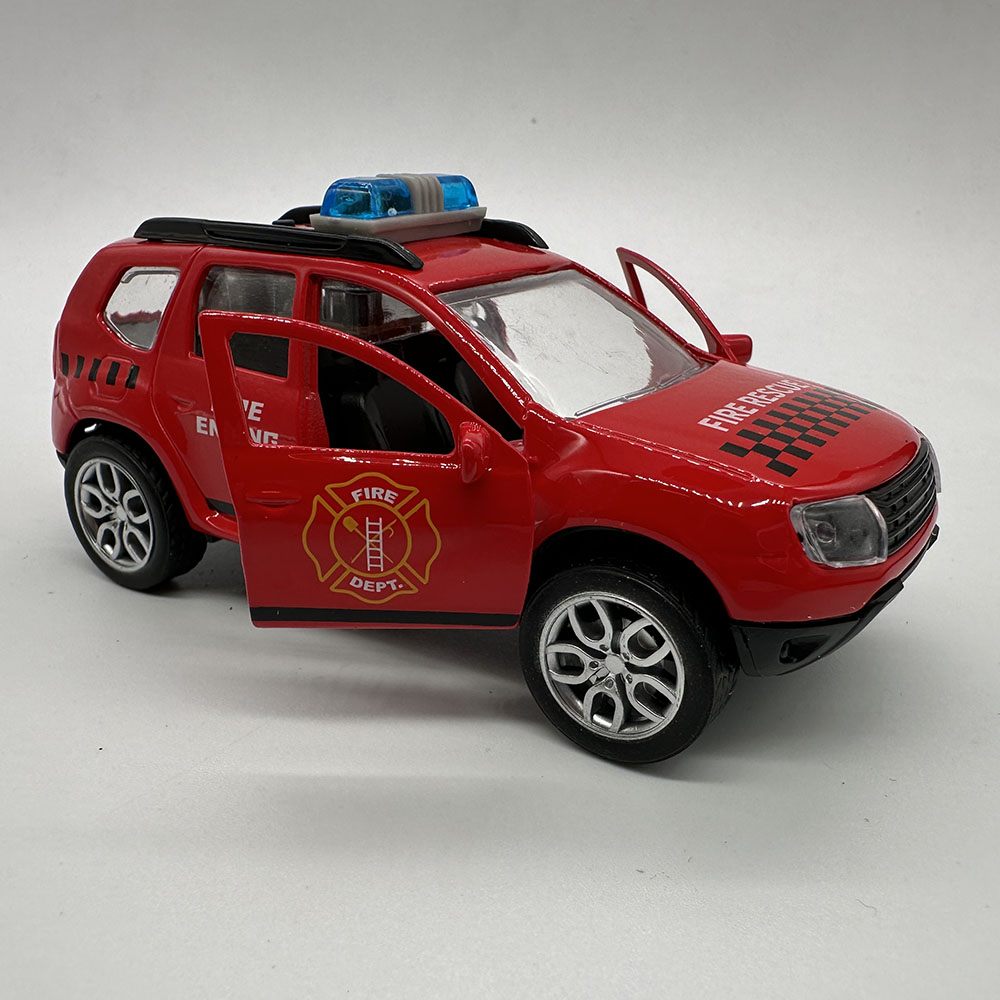 Macheta de metal Dacia Duster de Pompieri, 1:38, Lumini si sunete, Pull ...